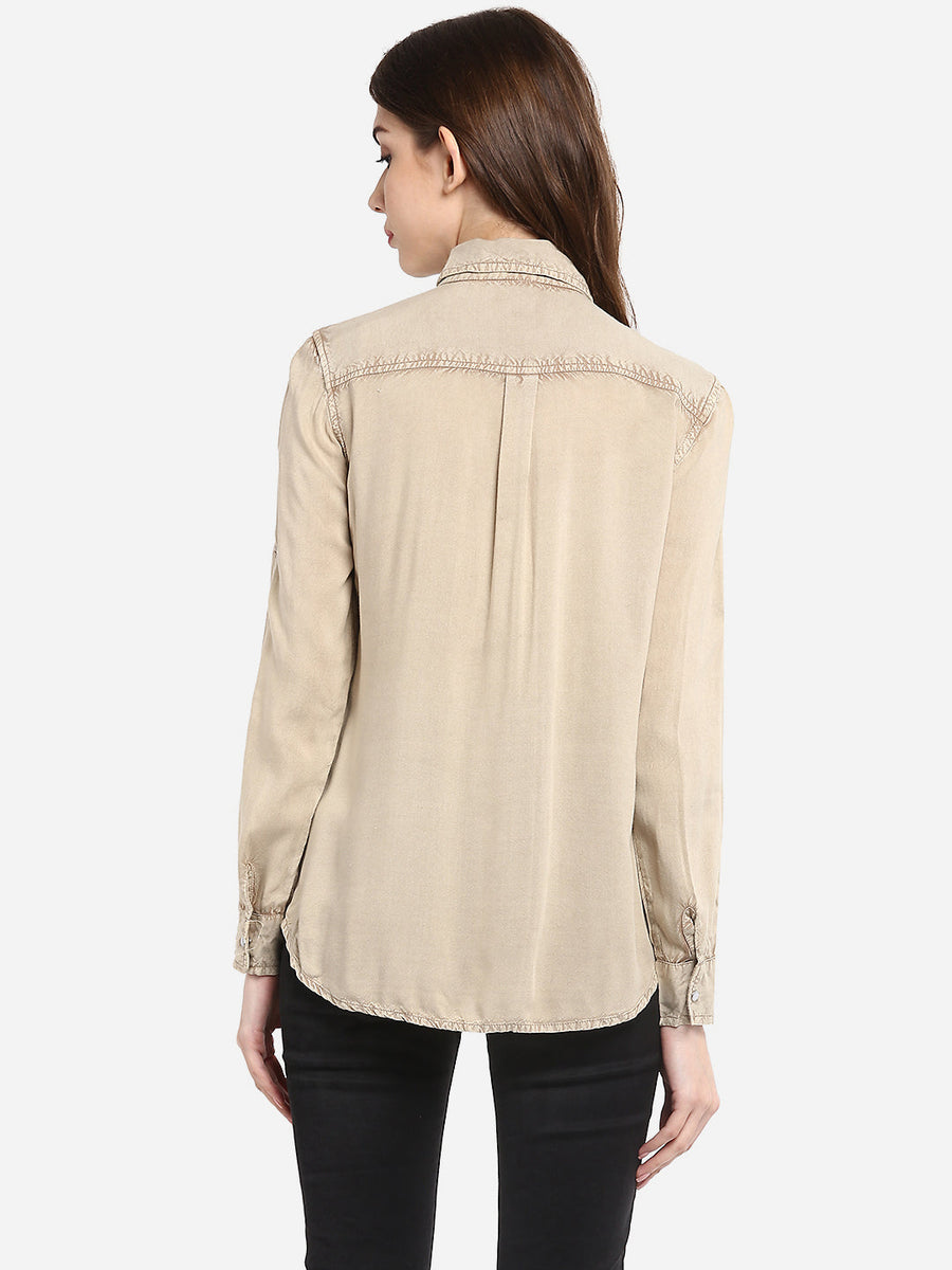 Women's Beige Rayon Acid Wash Shirt – Stylestone