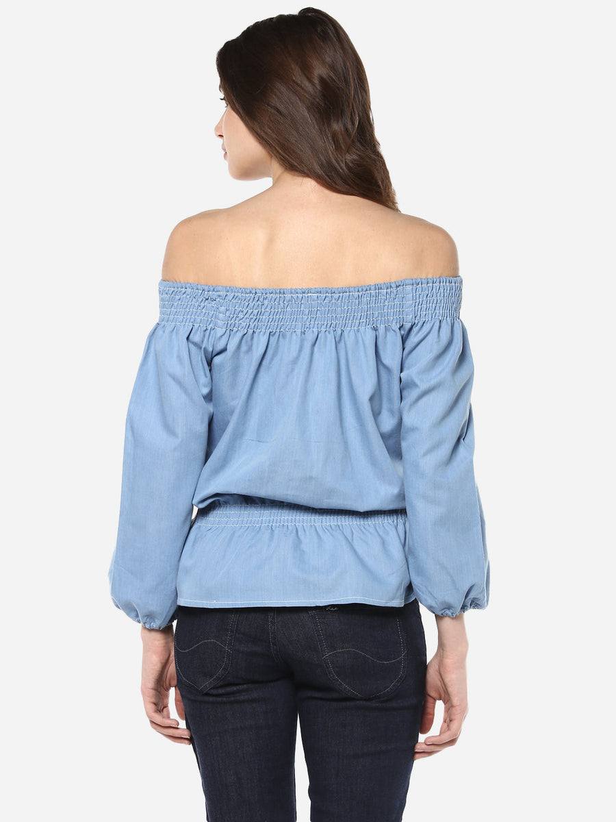 Women's Denim Off Shoulder Lace Up Top – Stylestone