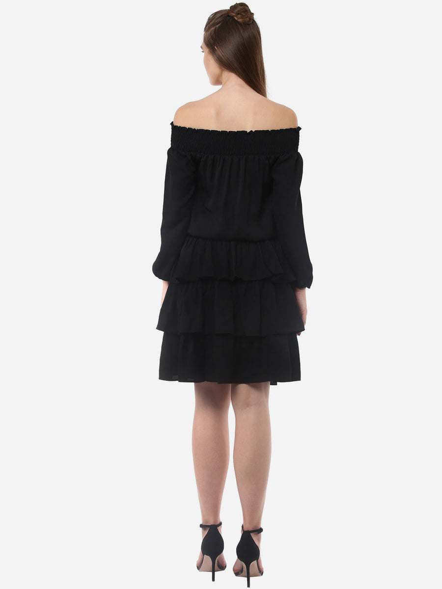 Women's Black Polyester Dress with Multiple Tiers – Stylestone