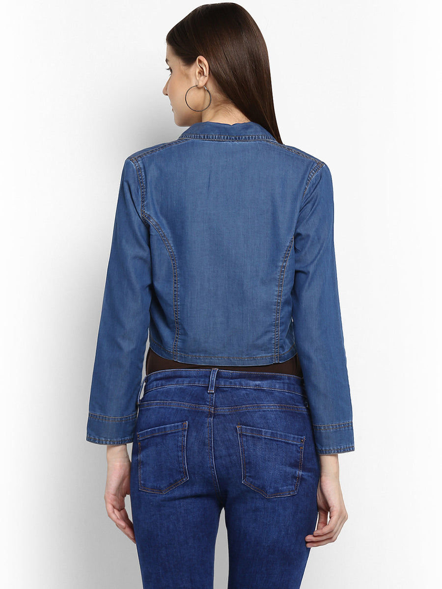 Women's Denim Dark Blue Collar Style Shrug – Stylestone