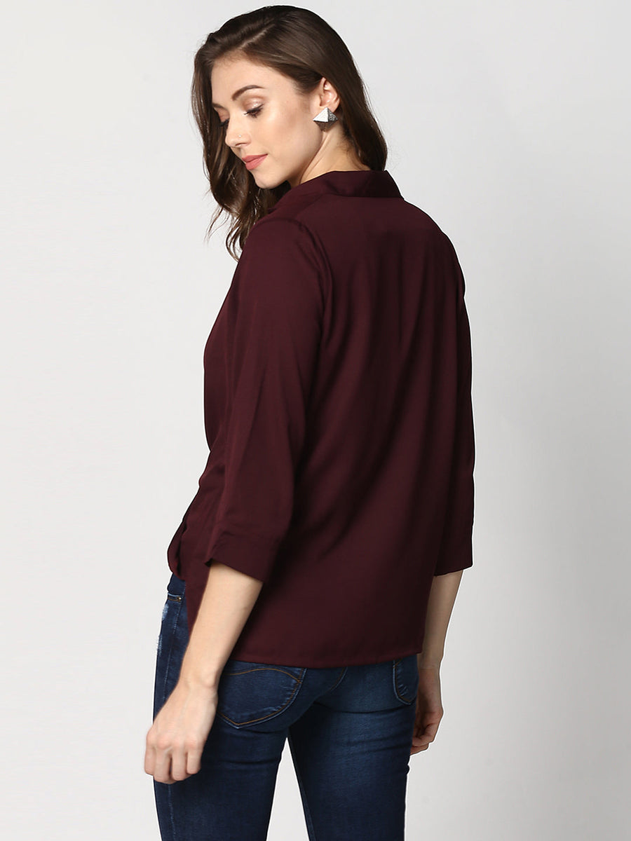 Women's Polyester Maroon Wrap Top – Stylestone