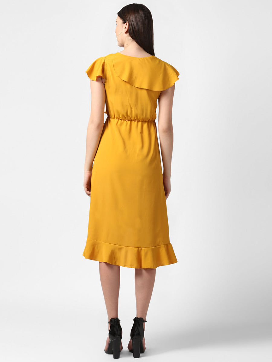 Women's Yellow Front Ruffle Dress – Stylestone