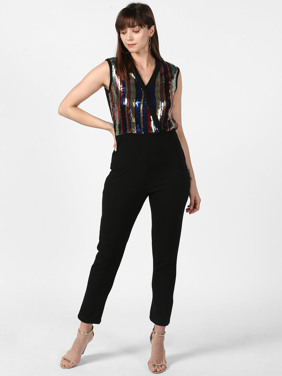Women's Black and Multi-coloured Sequin Jumpsuit – Stylestone