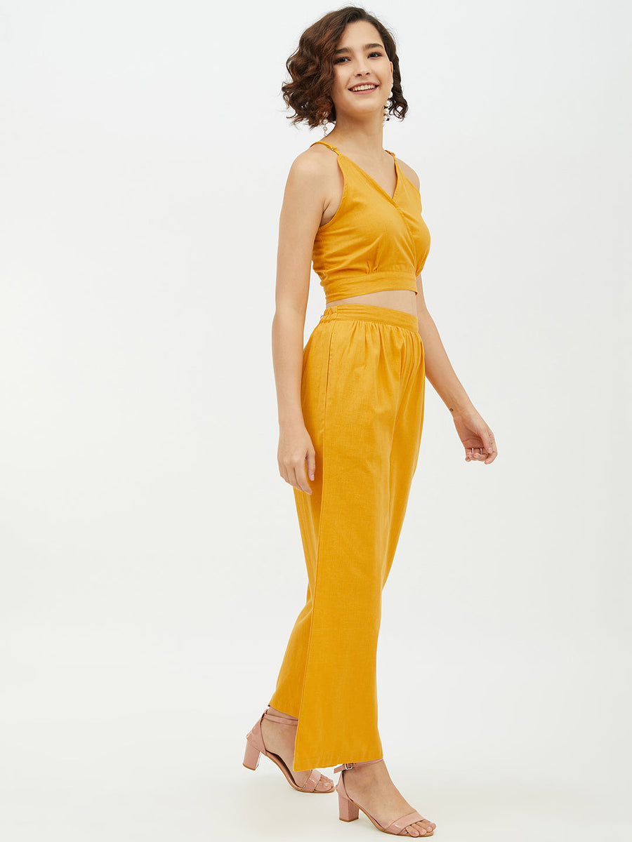 Women's Cotton Linen Yellow Crop Top and Palazzo set – Stylestone