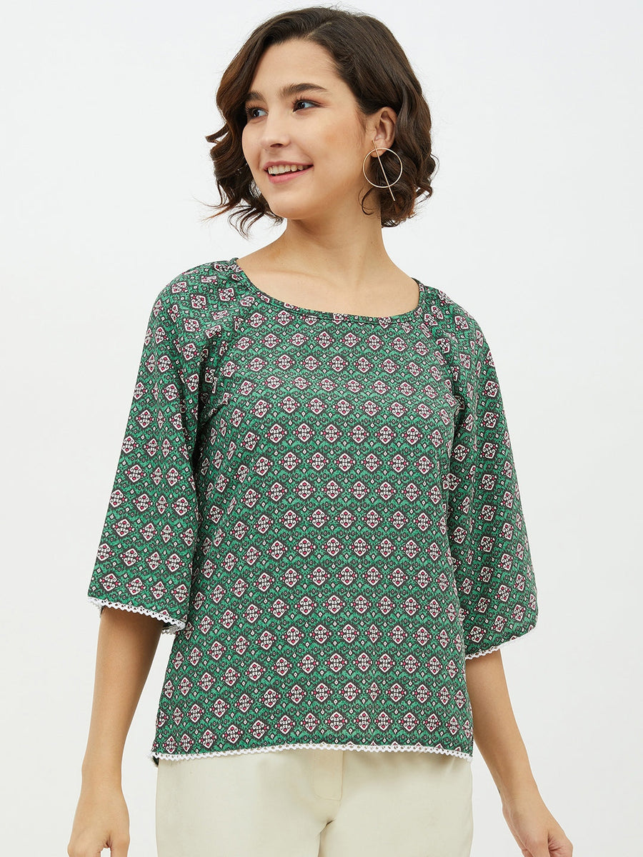 Women's Green Printed Top – Stylestone