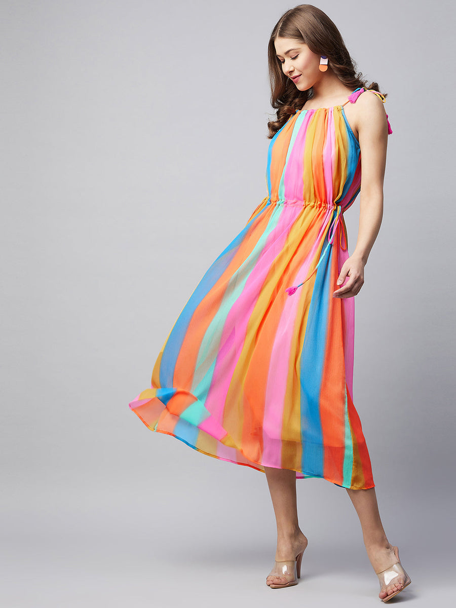 Women's MultiColoured Striped Rainbow Dress – Stylestone