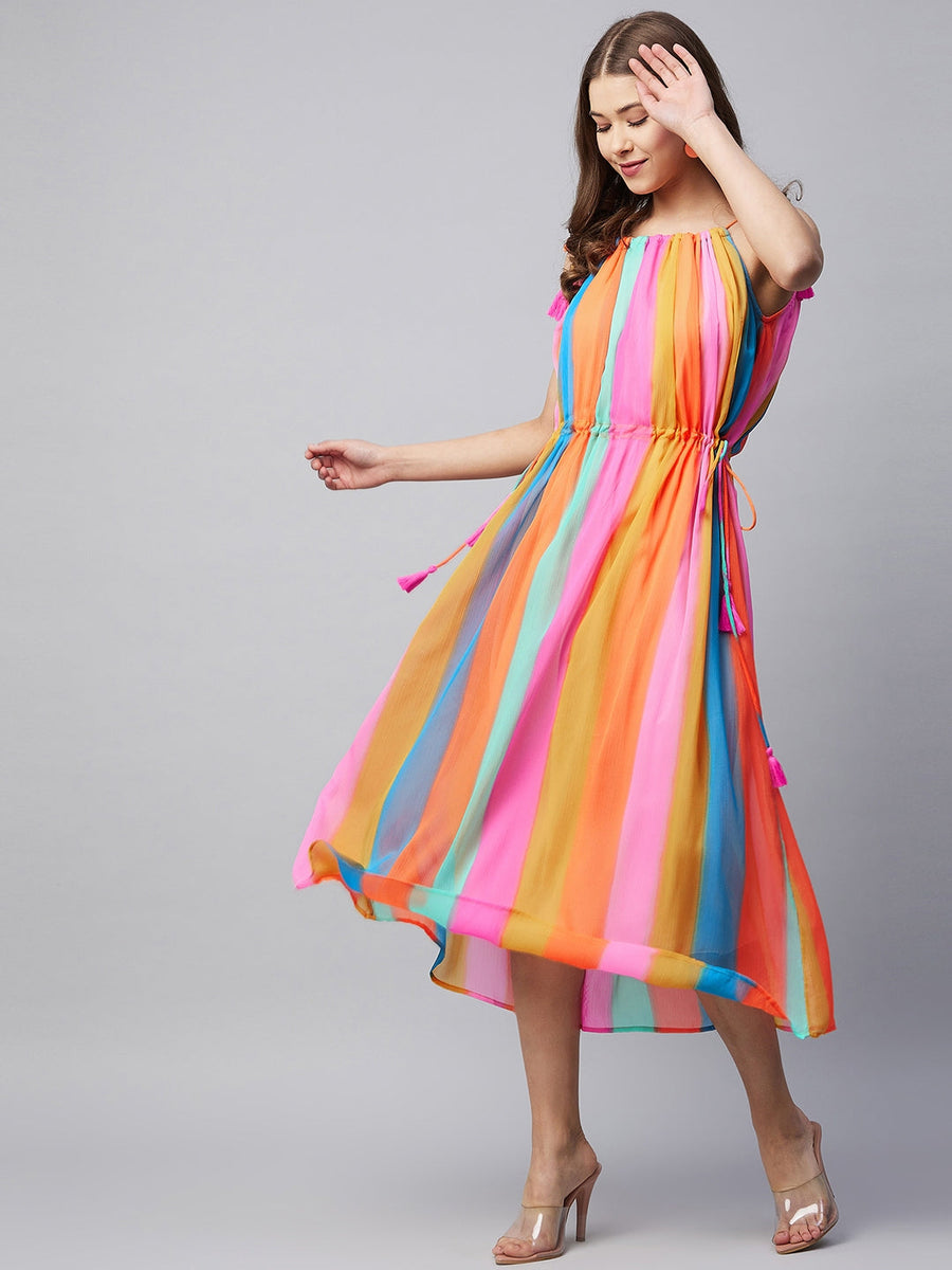Women's MultiColoured Striped Rainbow Dress – Stylestone