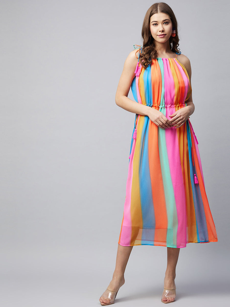 Women's MultiColoured Striped Rainbow Dress – Stylestone