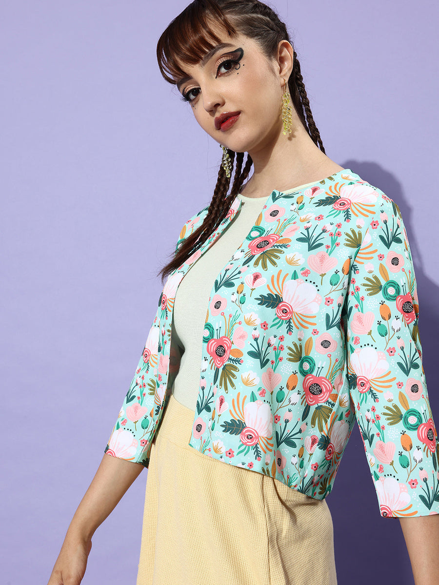 StyleStone Women's Green & Multi Floral Printed Polyester Shrug ...