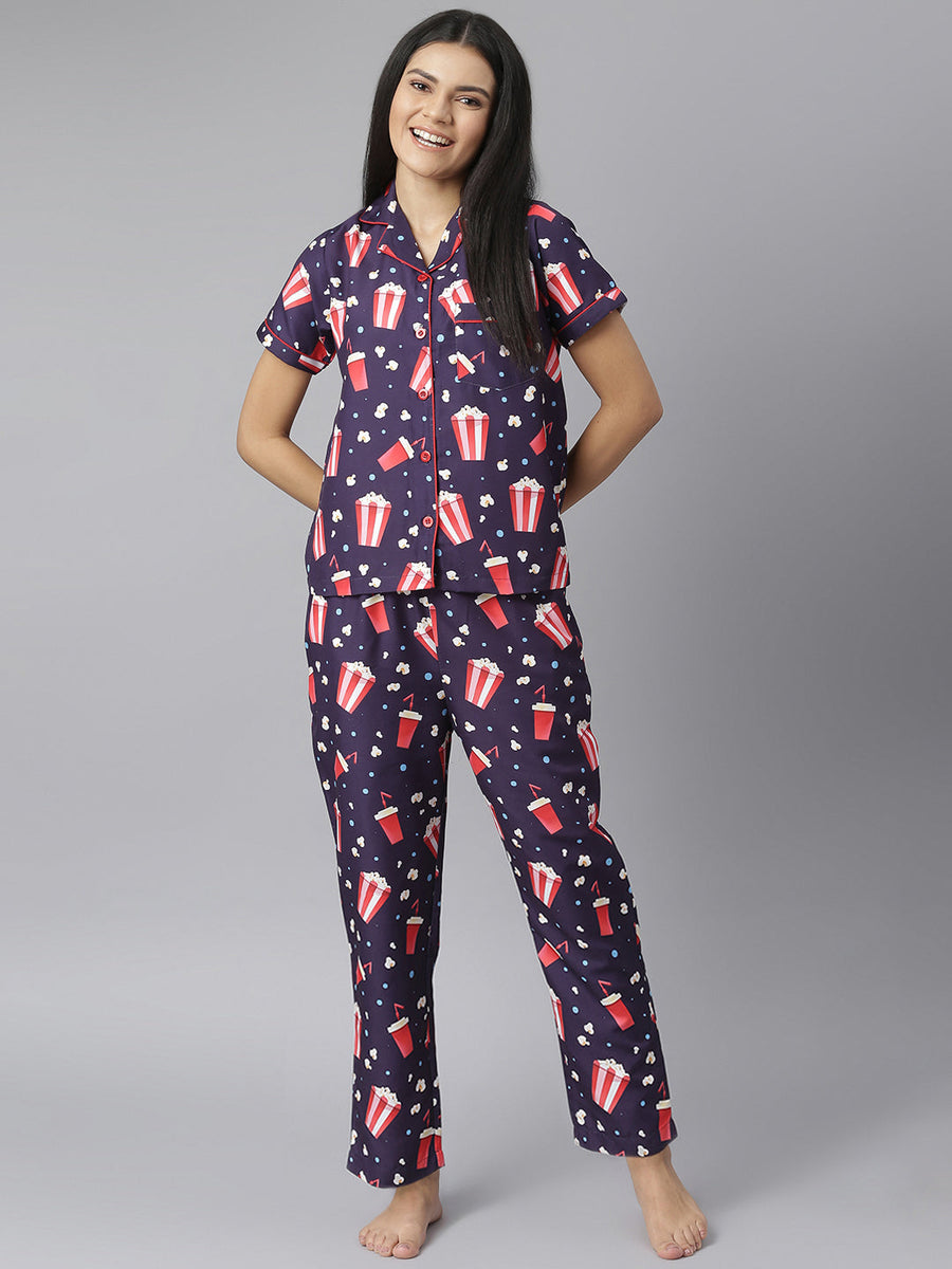 Women's Popcorn Digital Print Night Suit Set – Stylestone