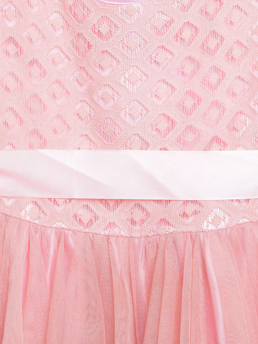 Girls Lace embroidered Asymmetric Hemline Net Pink Party Dress – Stylestone