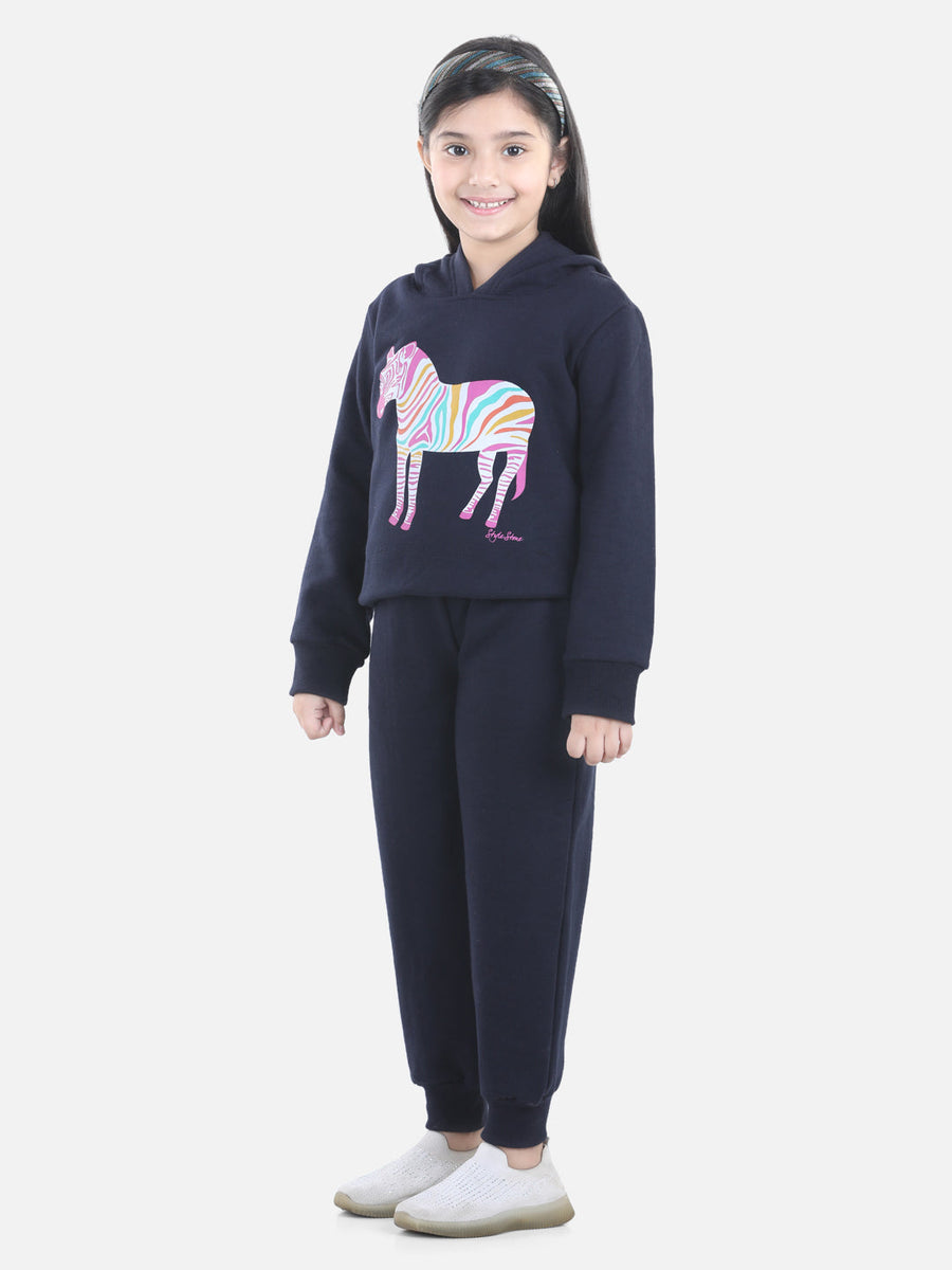 Girls Navy Zebra Printed Hooded Track Suit Set – Stylestone