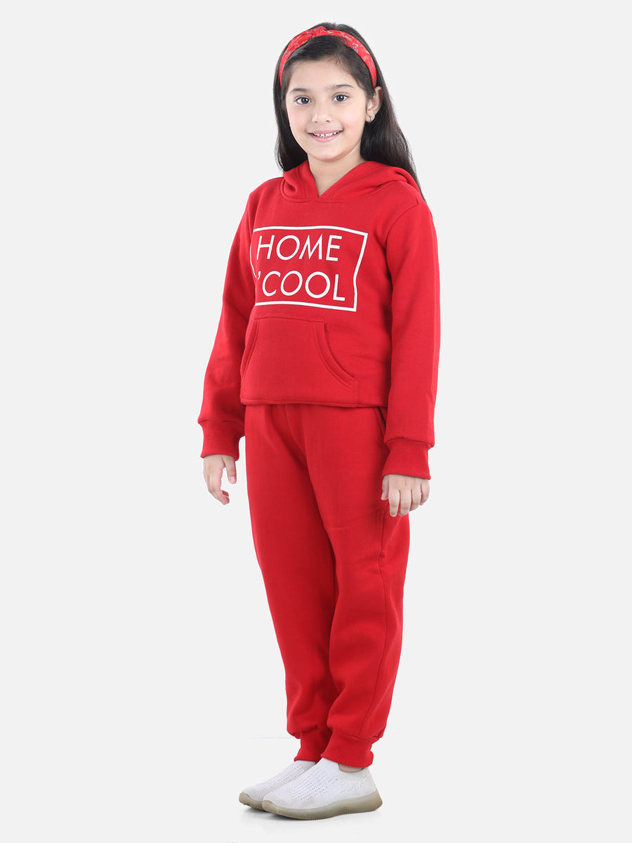 Girls Red Home S'Cool Printed Hooded Track Suit Set – Stylestone