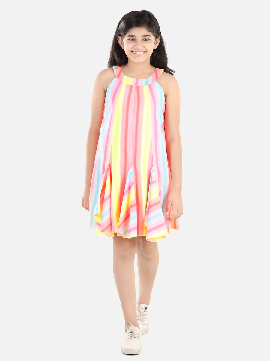 Girls Multi Colour Striped Panel Dress – Stylestone